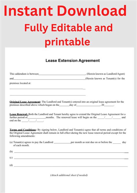 Fully Editable Lease Extension Agreement Residential And Commercial