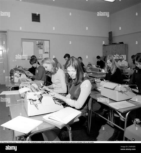 Learning To Type In The 1960s A Classroom Of Students Sitting At