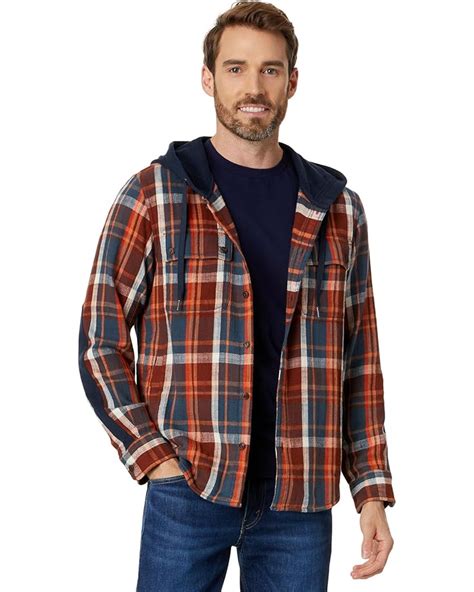 Mens Llbean Signature Heritage Textured Flannel Plaid Hooded Shirt