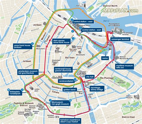 Amsterdam Map Canal Bus Canal Cruises With Red Orange And Green Lines