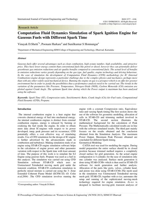 PDF Computation Fluid Dynamics Simulation Of Spark Ignition Engine For Gaseous Fuels With