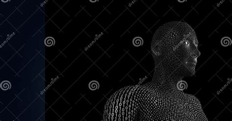 Composition Of Human Bust Formed With Binary Coding With Blue Banner
