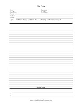 Printable File Note Legal Pleading Template