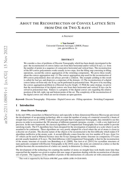 Pdf About The Reconstruction Of Convex Lattice Sets From One Or Two X Rays