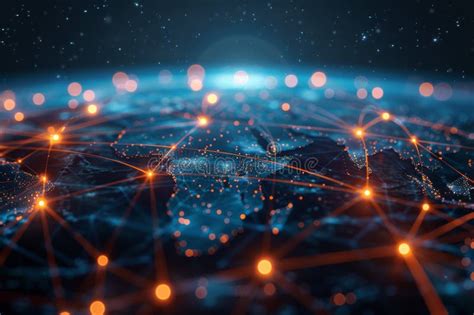 Global Network Connections With Glowing Nodes On A Digital World Map Stock Illustration