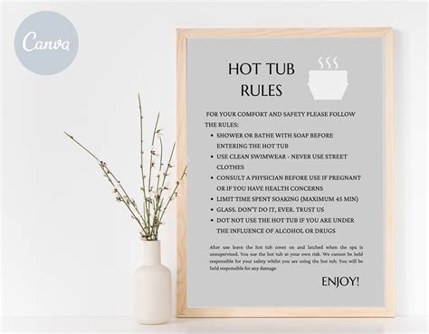 Hot Tub Rules Sign Pool Rules Template Editable Poster Etsy