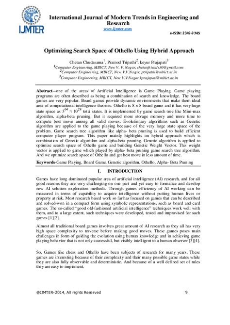 Pdf Optimizing Search Space Of Othello Using Hybrid Approach