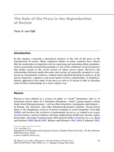 Van Dijk The Role Of The Press In The Reproduction Of Racism Pdf