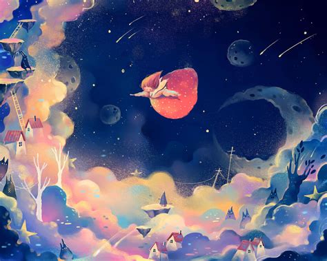Illustration Dream Stars Fantasy Flying Sun HD Wallpaper Rare