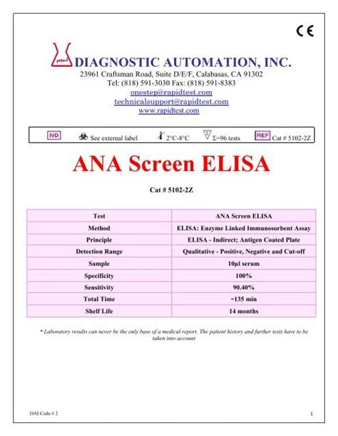 ANA Screen ELISA Diagnostic Automation Cortez Diagnostics