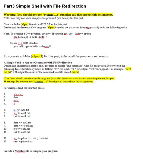 part3 simple shell with file redirection warning you