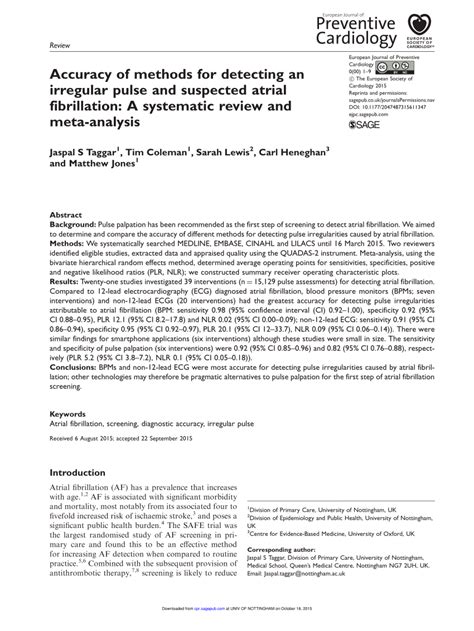 Pdf Accuracy Of Methods For Detecting An Irregular Pulse And