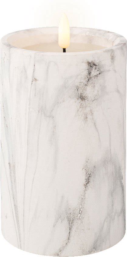 Lumineo Led Kaars Marmer Look D9 X H16 5 Cm Warm Wit Met Timer Bol