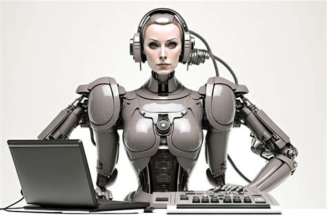 Beautiful Robot Walking Among Crowd Of Robots Created With Generative Ai Technology Stock