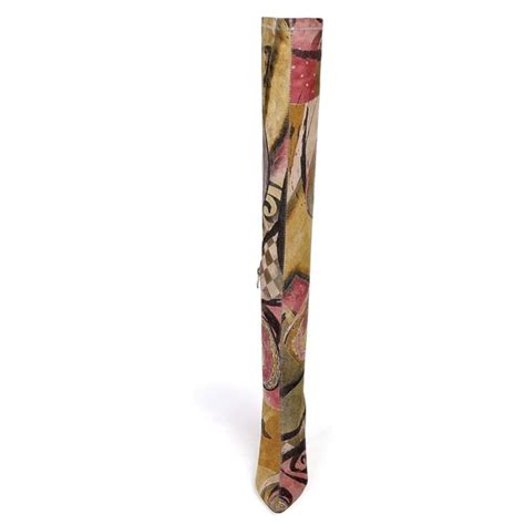 Shoes Womens Sexy Printed Stretchy Thigh High Pointy Toe Stiletto