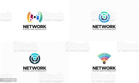 디지털 신호 로고 디자인 컨셉 벡터 네트워크 기술 로고 기호 일러스트 레이 션 세트 테크놀로지에 대한 스톡 벡터 아트 및 기타