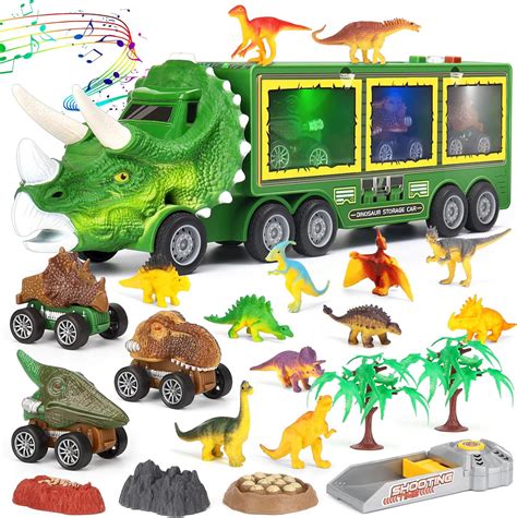 Aoskie Dinosaur Leksaker för barn 3 7 Transporter Lastbil med Roar