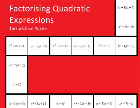 Factorising Quadratic Expressions Tarsia Puzzle Gcse Mathematics