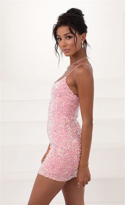 Iridescent Sequin Bodycon Dress In Pink Lucy In The Sky