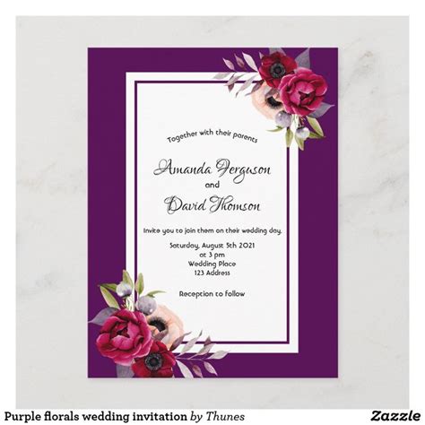 Purple Burgundy Florals Wedding Invitation Postcard