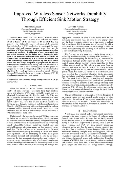 Pdf Improved Wireless Sensor Networks Durability Through Efficient Sink Motion Strategy