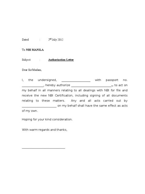 Authorization Letter Sample Philippines