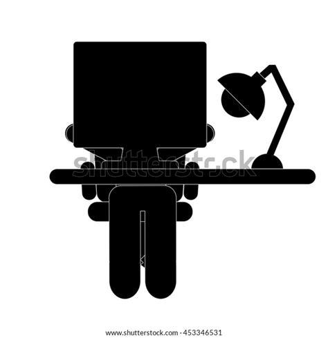 Man Working Computer Silhouette Vector Illustration Stock Vector