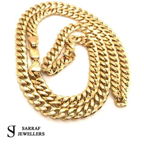 9ct Yellow Gold Cuban Chain Necklace Bracelet Mens And Womens Jewelry