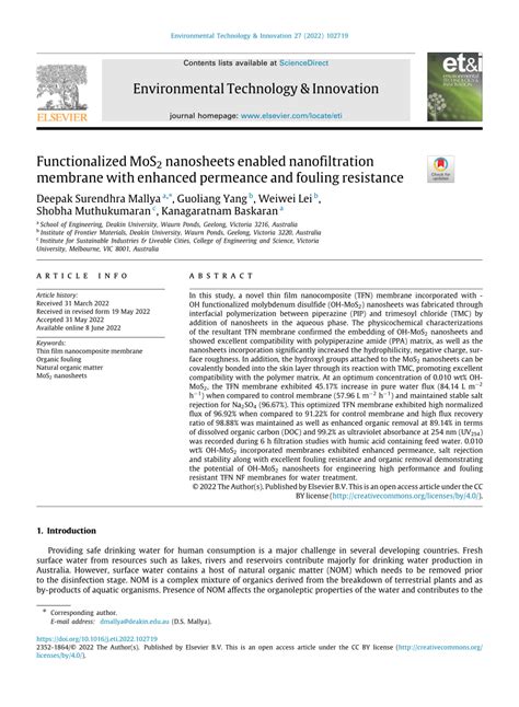 Pdf Functionalized Mos 2 Nanosheets Enabled Nanofiltration Membrane