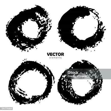 흰색 배경에 브러시 서클 라운드 블랙 컬러의 벡터 세트입니다 손으로 그린 그레인지 요소 잉크 도면 더러운 예술 디자인 텍스트 견적 정보 회사 이름 배치 1950 1959