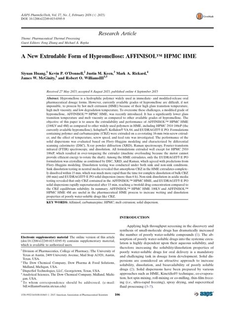 Huang Et Al 2016 A New Extrudable Form Of Hypromellose Affinisol