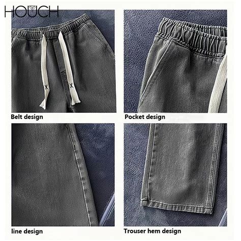 Houch พร้อมส่ง Cod กางเกงยีนส์ผู้ชาย เอวยางยืด เท่ๆสไตล์เกาหลีทรงช่าง ทรงลุง ทรงกระบอก Shopee