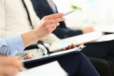 Female Hand Is Raised Up In Hall For An Stock Image Image Of Exam