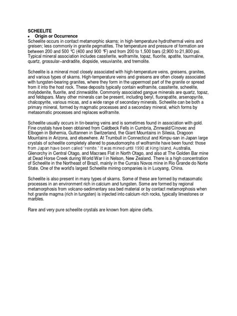 Scheelite Origin And Occurrence Pdf Mineralogy Geology