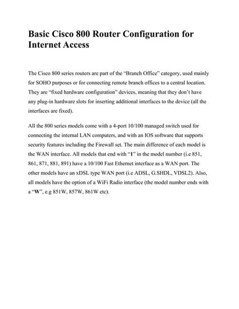 basic cisco 800 router configuration for internet access pdf