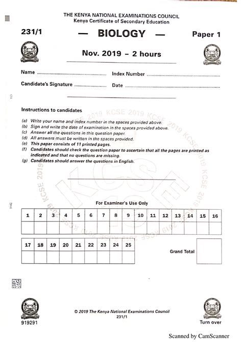 Biology P1 KCSE 2019 Min Bachelor Of Education Arts Studocu
