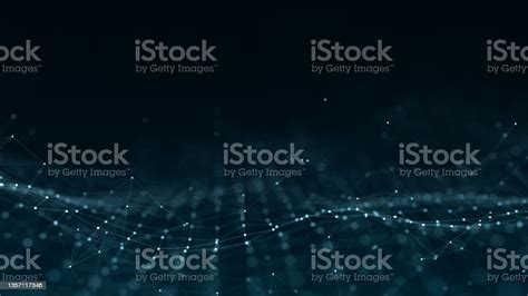 움직이는 점과 선이 있는 추상파 파티클의 흐름입니다 사이버 기술 일러스트레이션 3d 렌더링 3차원 형태에 대한 스톡 사진 및
