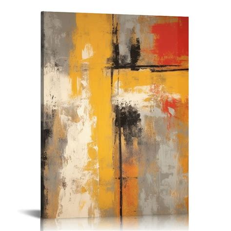 Jeuxus Yellow And Grey Abstract Wall Art Modern Orange Bathroom Decor Retro Brown Art Print Grey