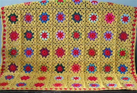 The Sunroom UK Granny Squares Crochet Blanket Afghan Sunshine Yellow