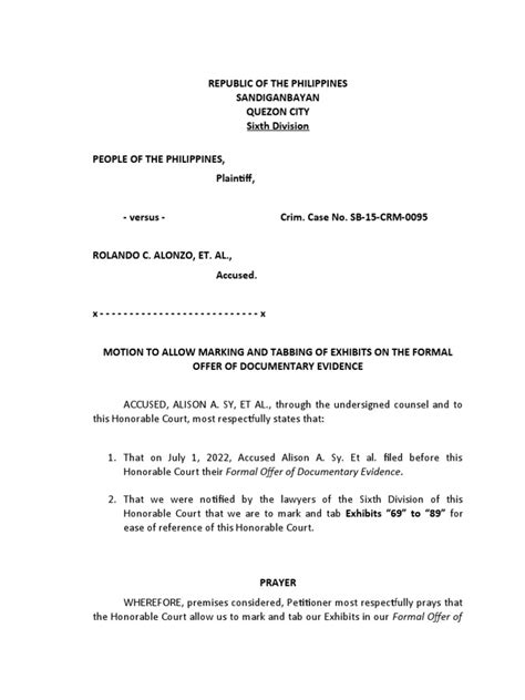 Motion To Allow Marking And Tabbing Of Exhibits Pdf Government