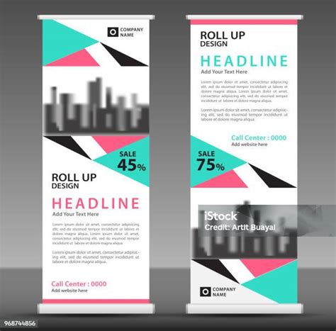 핑크 롤 배너 템플릿 수직 배너 디자인 포스터 광고 레이아웃을 올려 밖으로 서 디자인 프레 젠 테이 션 레이아웃을 표시 가리기에 대한 스톡 벡터 아트 및 기타 이미지