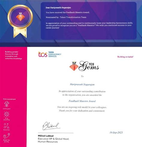 Hariprasath N On Linkedin Tcs Tcsgems Tataconsultancyservices