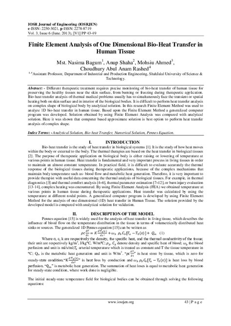 Pdf Finite Element Analysis Of One Dimensional Bio Heat Transfer In