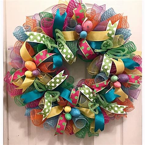 Easter Egg Spring Deco Mesh Wreath Easter Wreath Spring Etsy