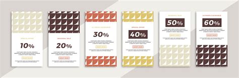 기하학적 패턴의 수직 홍보 웹 배너 세트 소셜 미디어 모바일 앱 스토리에 대한 트렌디 한 판매 및 할인 프로모션 창의적인 배경 벡터 편집 가능한 배경 Eps 10 0명에