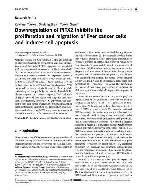 Pdf Downregulation Of Pitx2 Inhibits The Proliferation And Migration