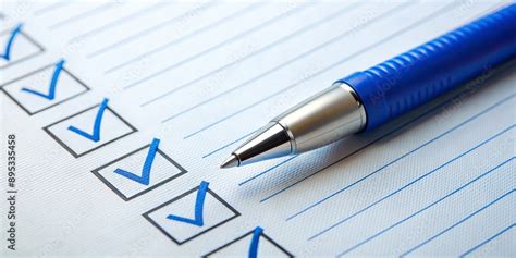 Blue Pen Marking Off Completed Items On Checklist Sheet Marking