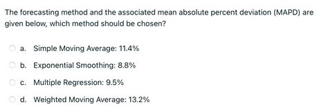 Solved The Forecasting Method And The Associated Mean