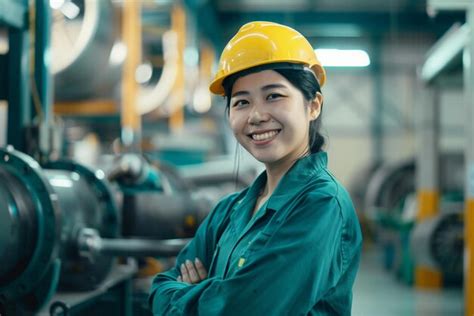 Photo Portrait Of Asian Emgineer Male Female Technician In Safty