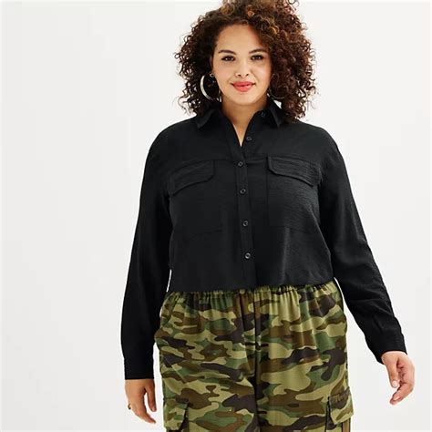 Plus Size Intempo Long Sleeve Cropped Shirt